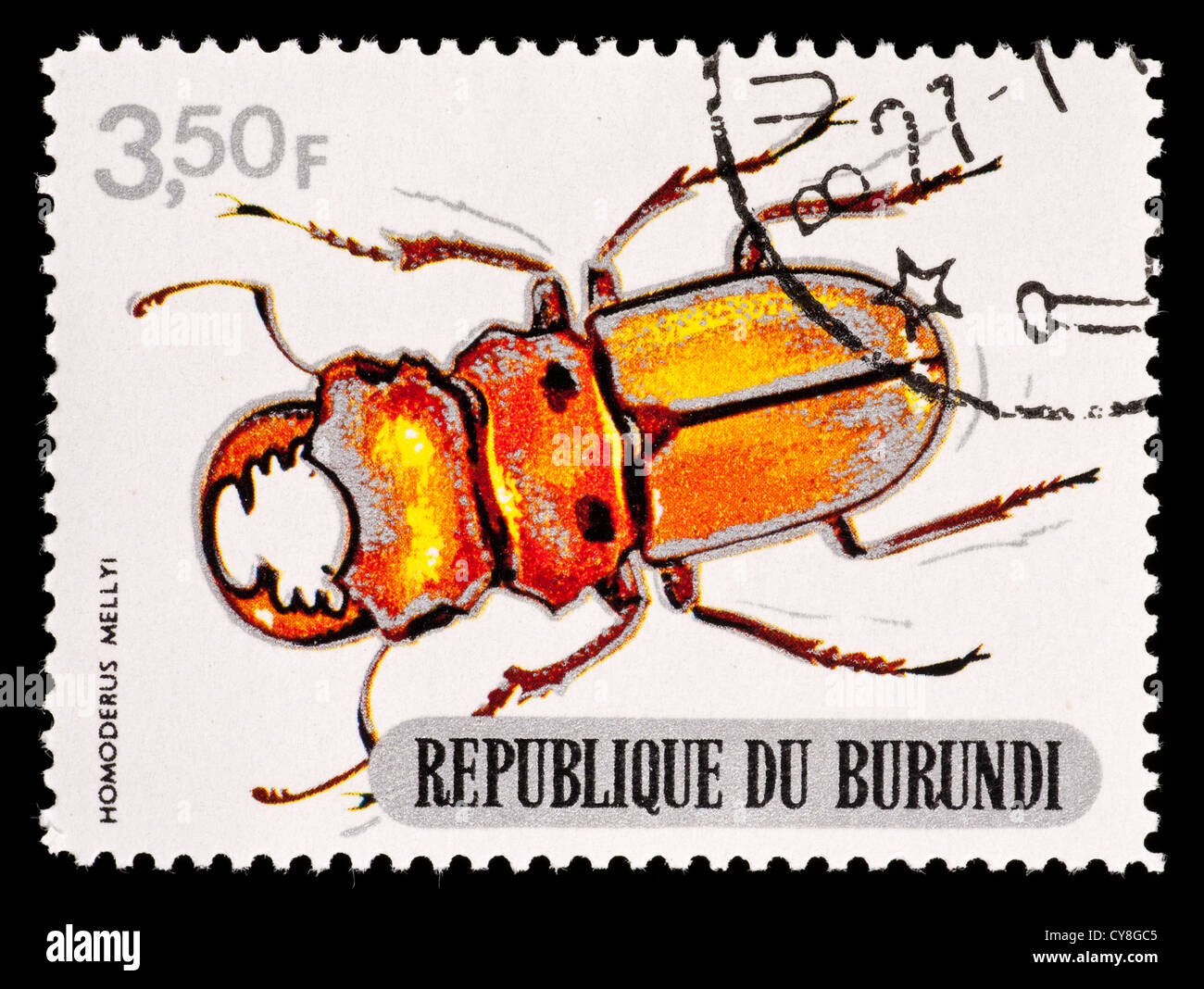 Timbre-poste du Burundi représentant un stag beetle (Homoderus mellyi ...