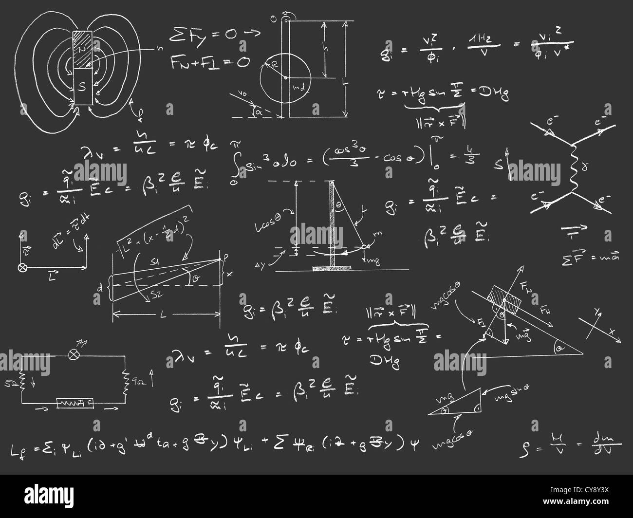 Des diagrammes et des formules de physique de l'écriture à la craie sur ...