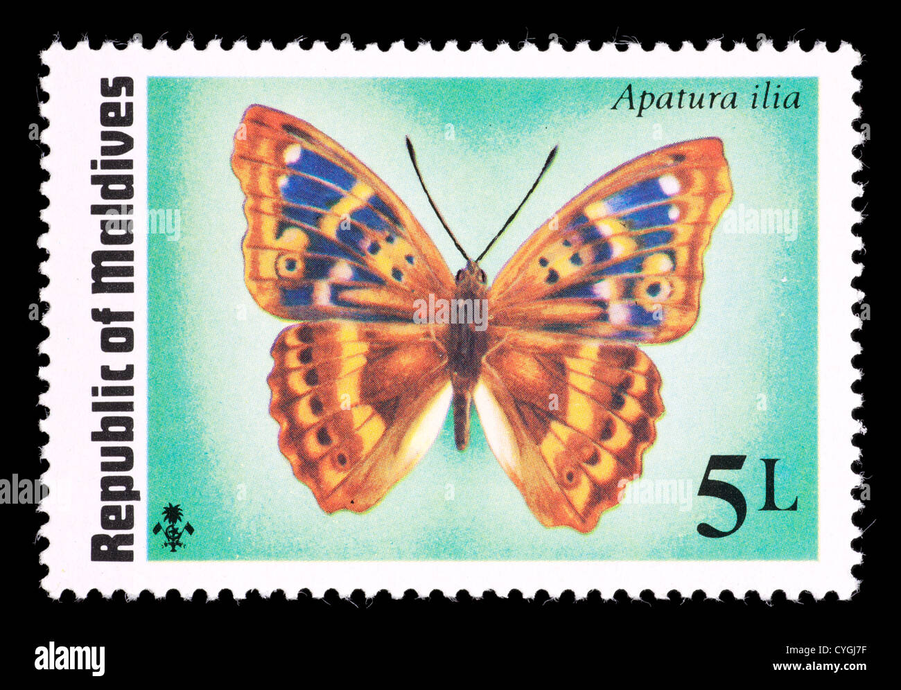 Timbre-poste de la Maldives illustrant une moindre Purple Emperor ...