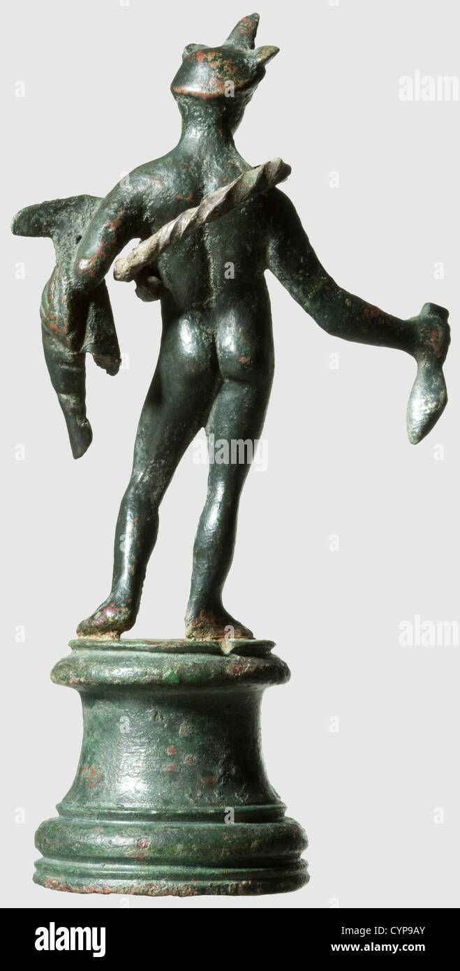 Statue romaine de Mercure, 1er/2e siècle A.D. Bronze avec patine vert ...