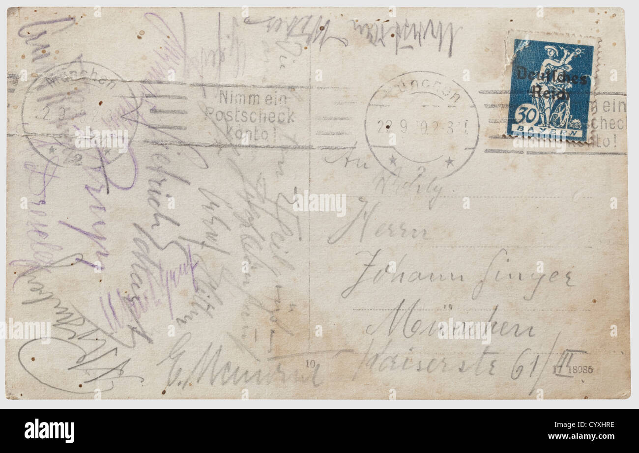 Johann Singer, une carte de voeux de la Hofbräuhaus 1920 de Munich avec ...