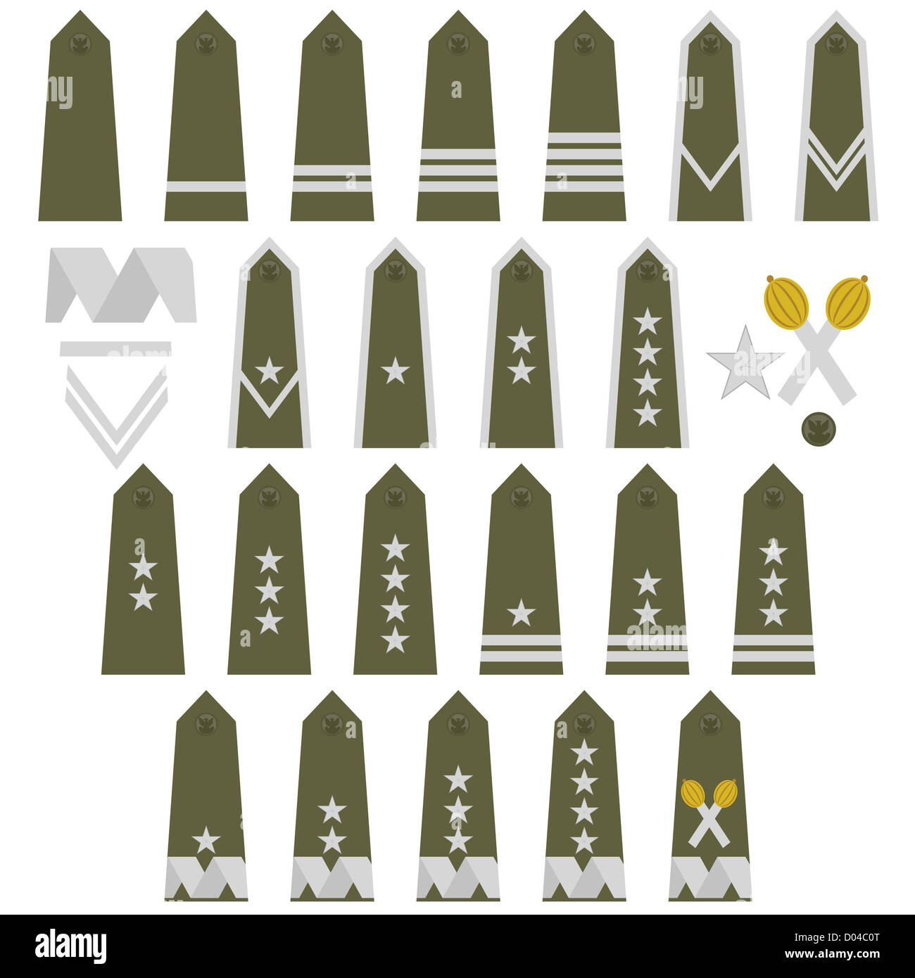 Les grades militaires, galons et insignes. Illustration sur fond blanc ...