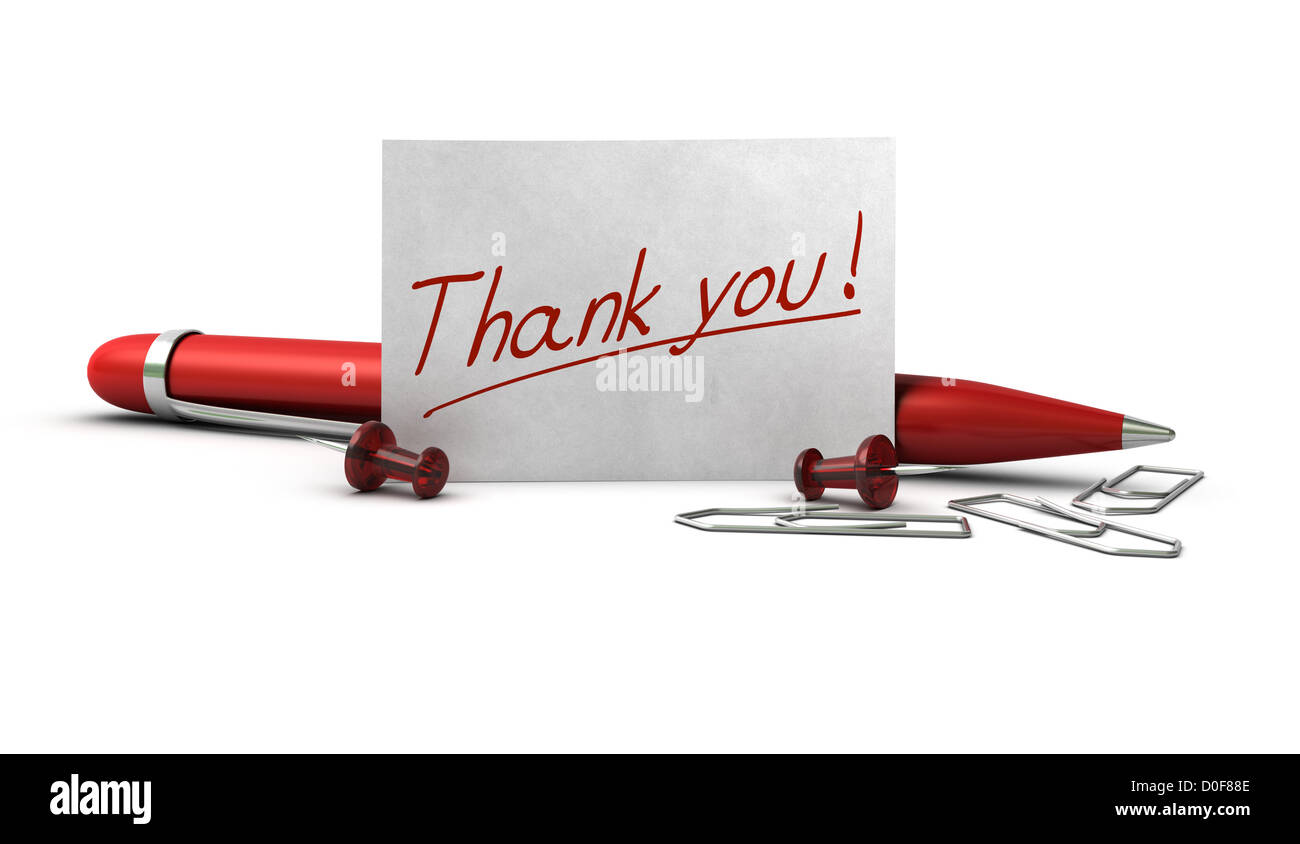 Mot ,merci écrit sur une carte papier avec un stylo à bille rouge et ...