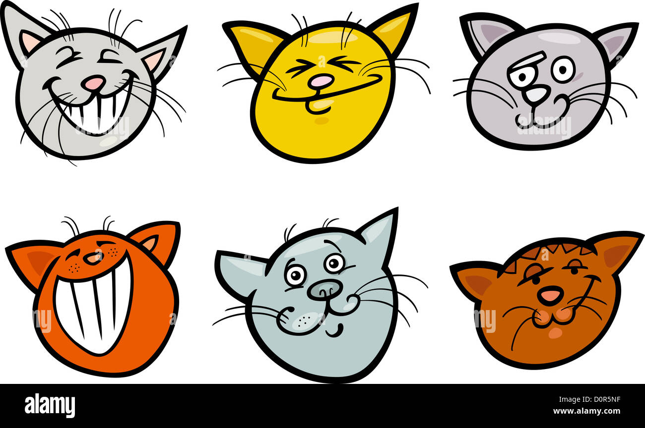 Cartoon Illustration des différents types de têtes de chats ou Chatons ...