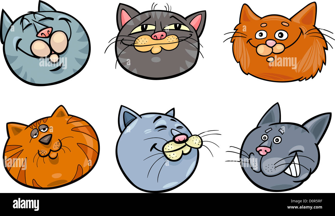 Cartoon Illustration des différents types de têtes de chats ou Chatons ...