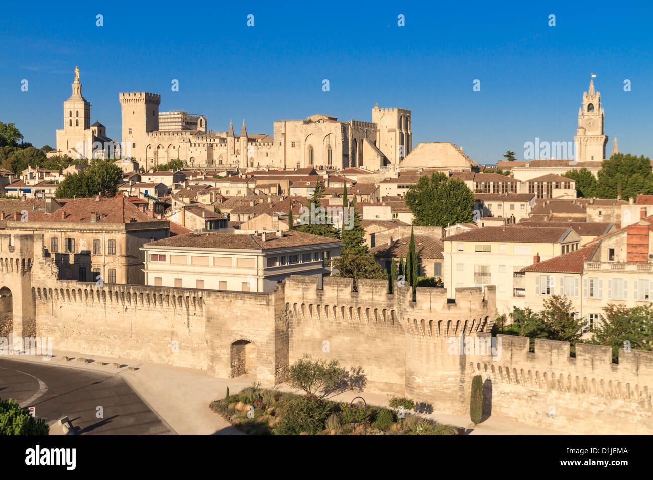 Avignon en Provence - vue sur les murs de la ville et palais des Papes ...