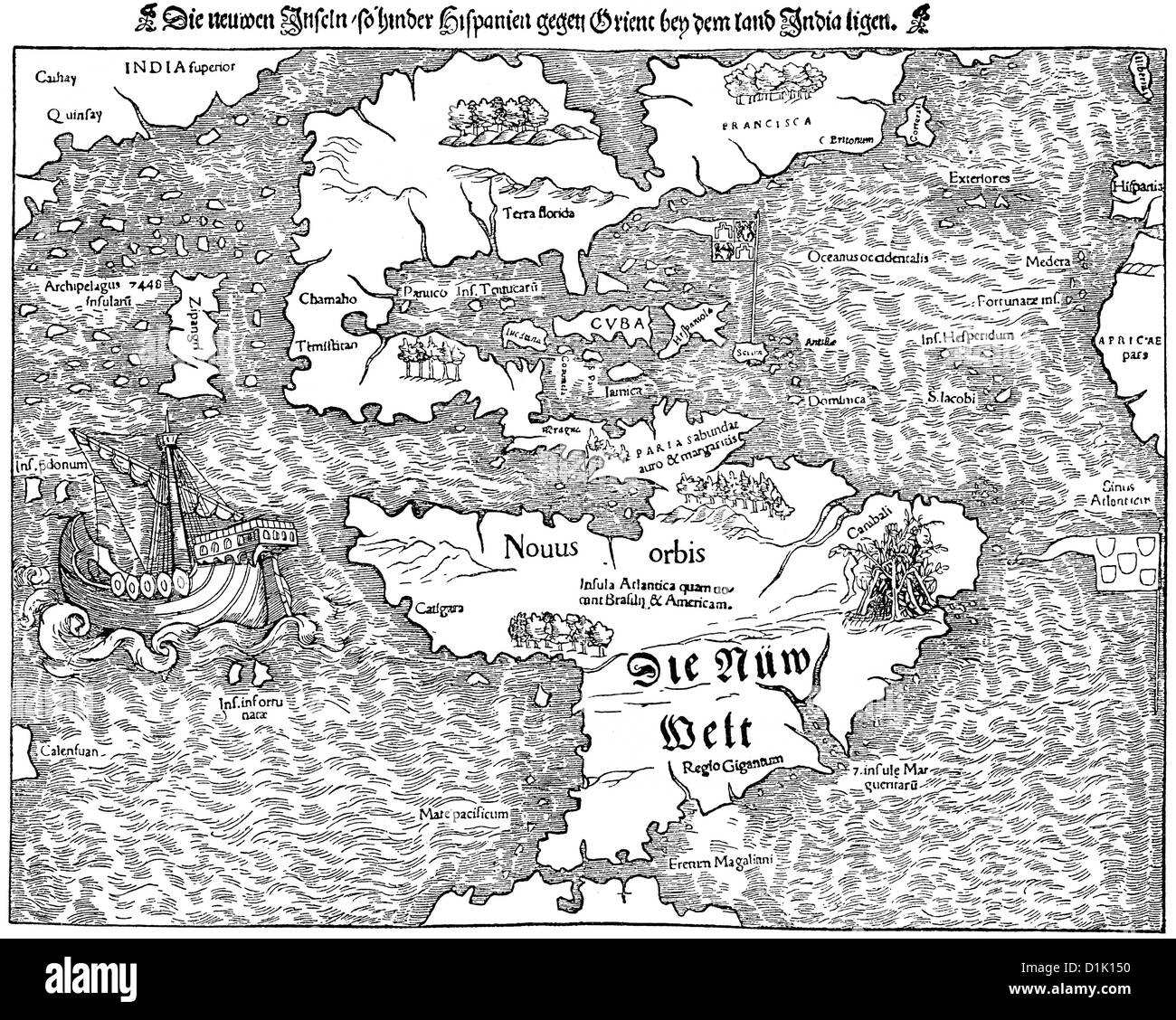 Carte du monde 15ème siècle Banque d'images noir et blanc - Alamy