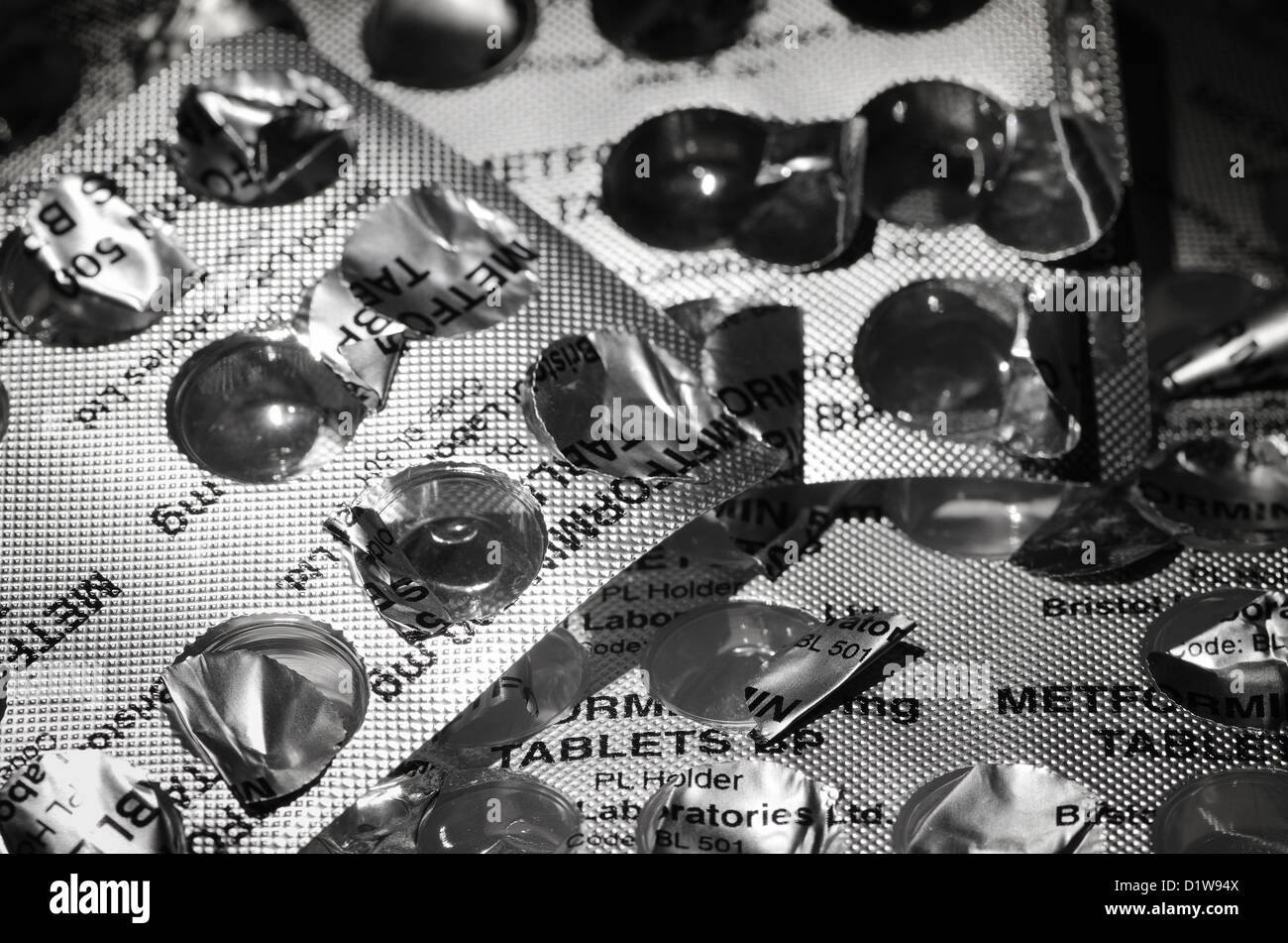 Ouvrir plaquette médicale vide utilisé des paquets de Metformin 500mg ...