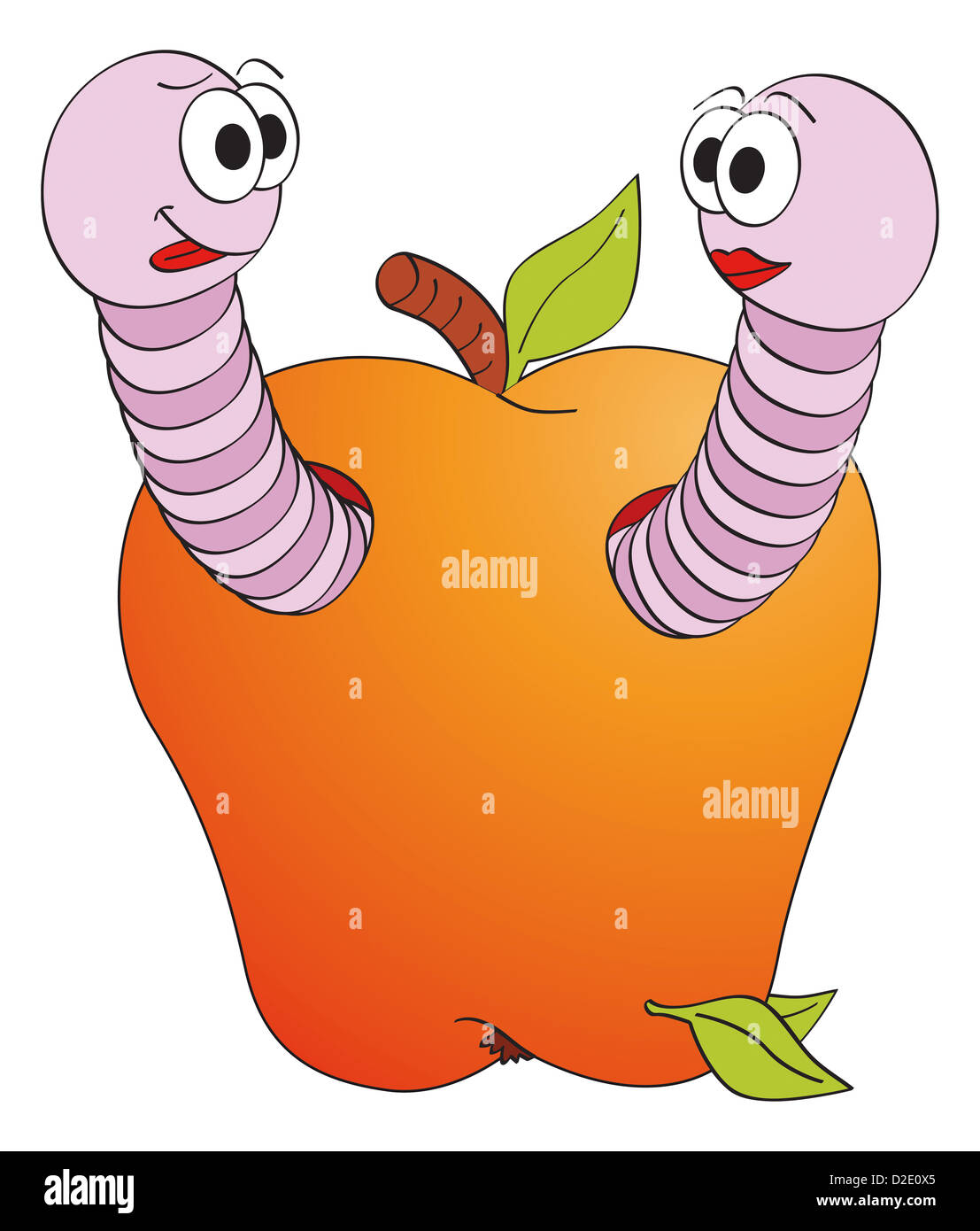 Cartoon smiling worms caractère dans apple illustration isolé sur fond ...