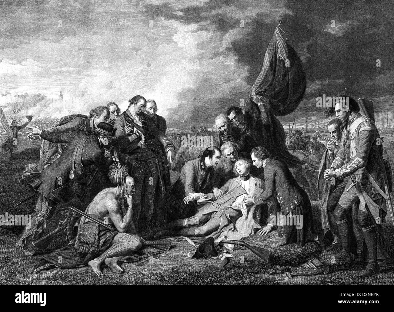 La mort du général WOLFE Gravure du tableau de Benjamin West montrant ...