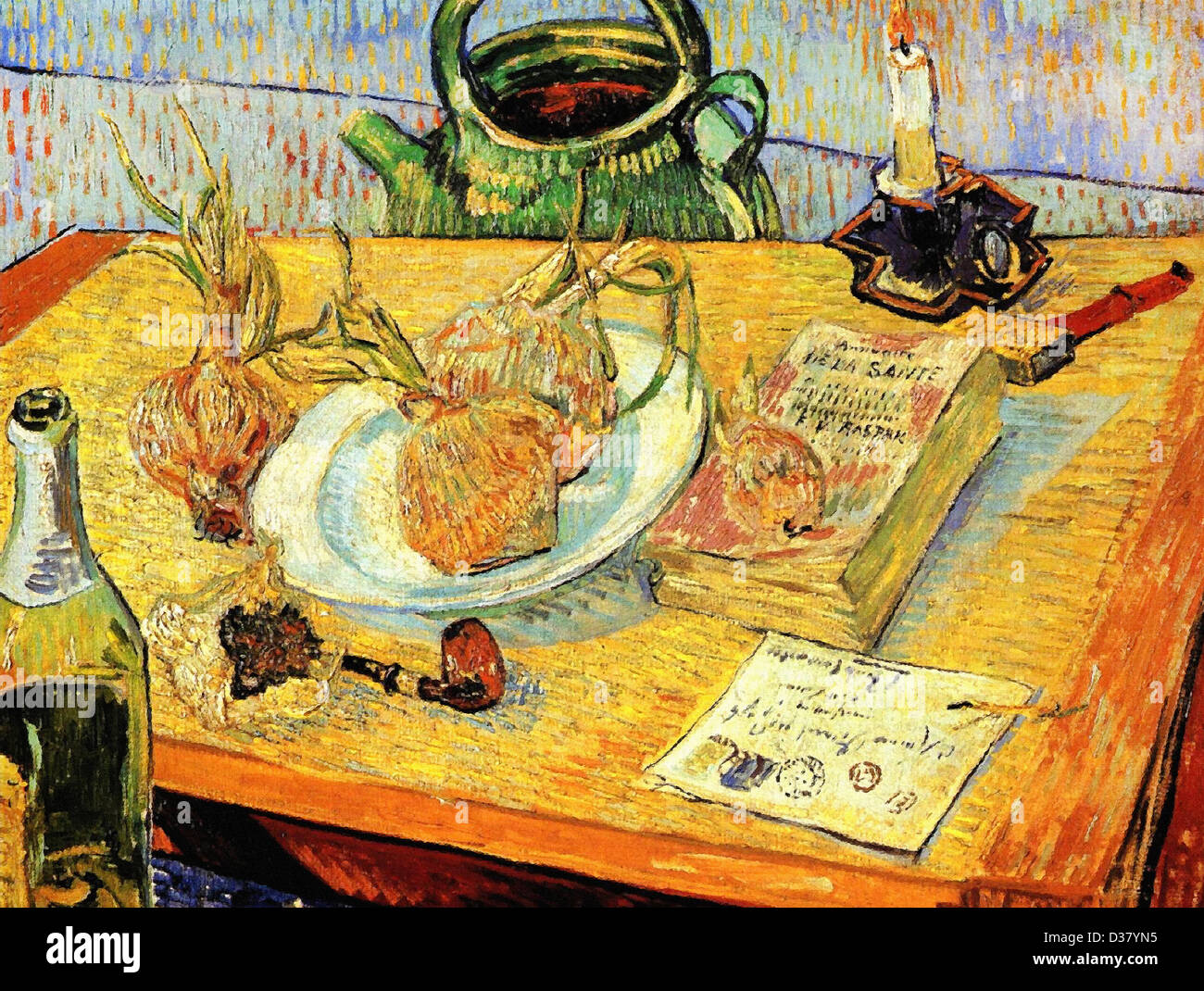 Vincent van Gogh, nature morte à la planche à dessin, tuyau, oignons et ...