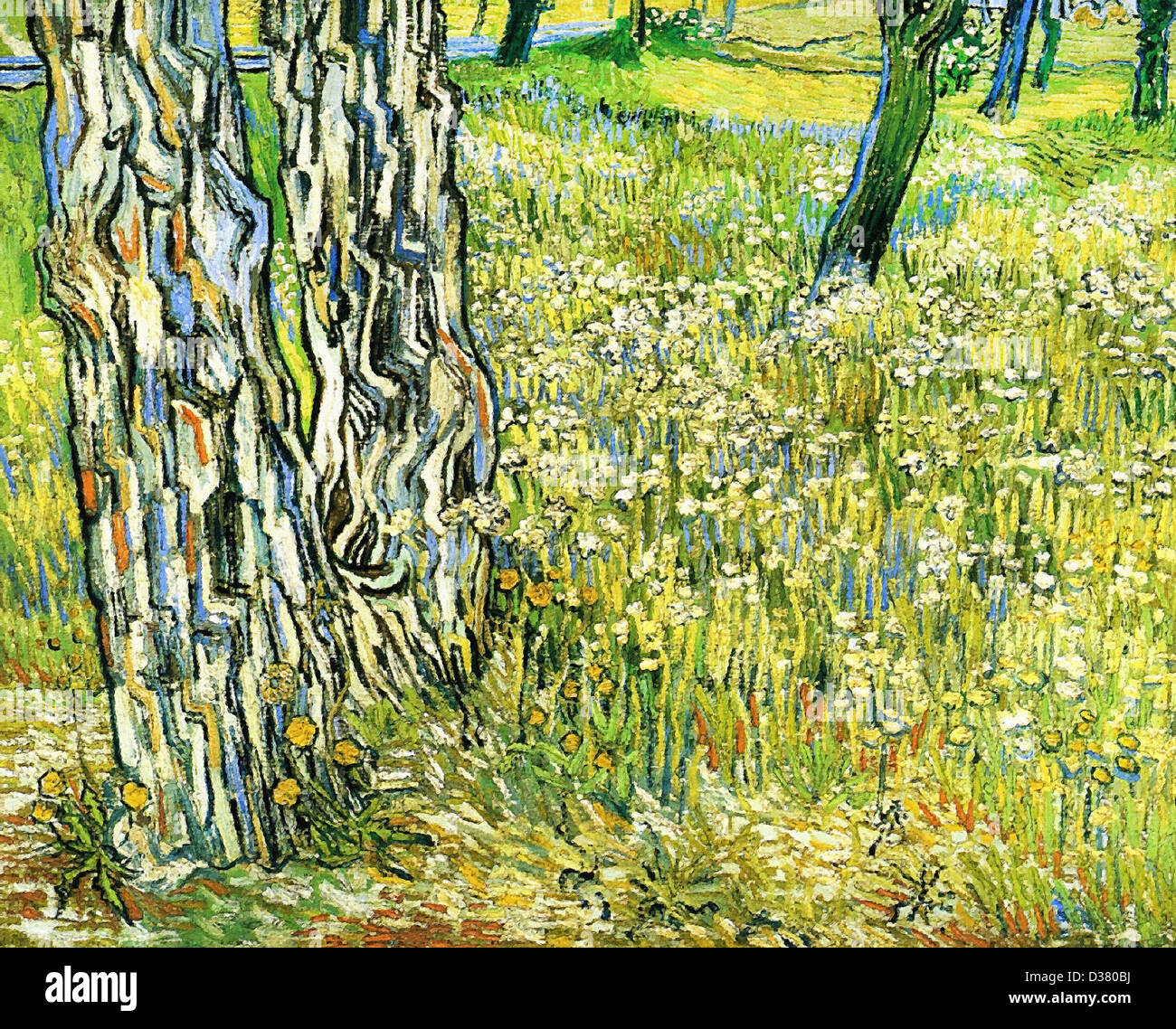 Vincent van Gogh, les troncs des arbres dans l'herbe. 1890. Le ...