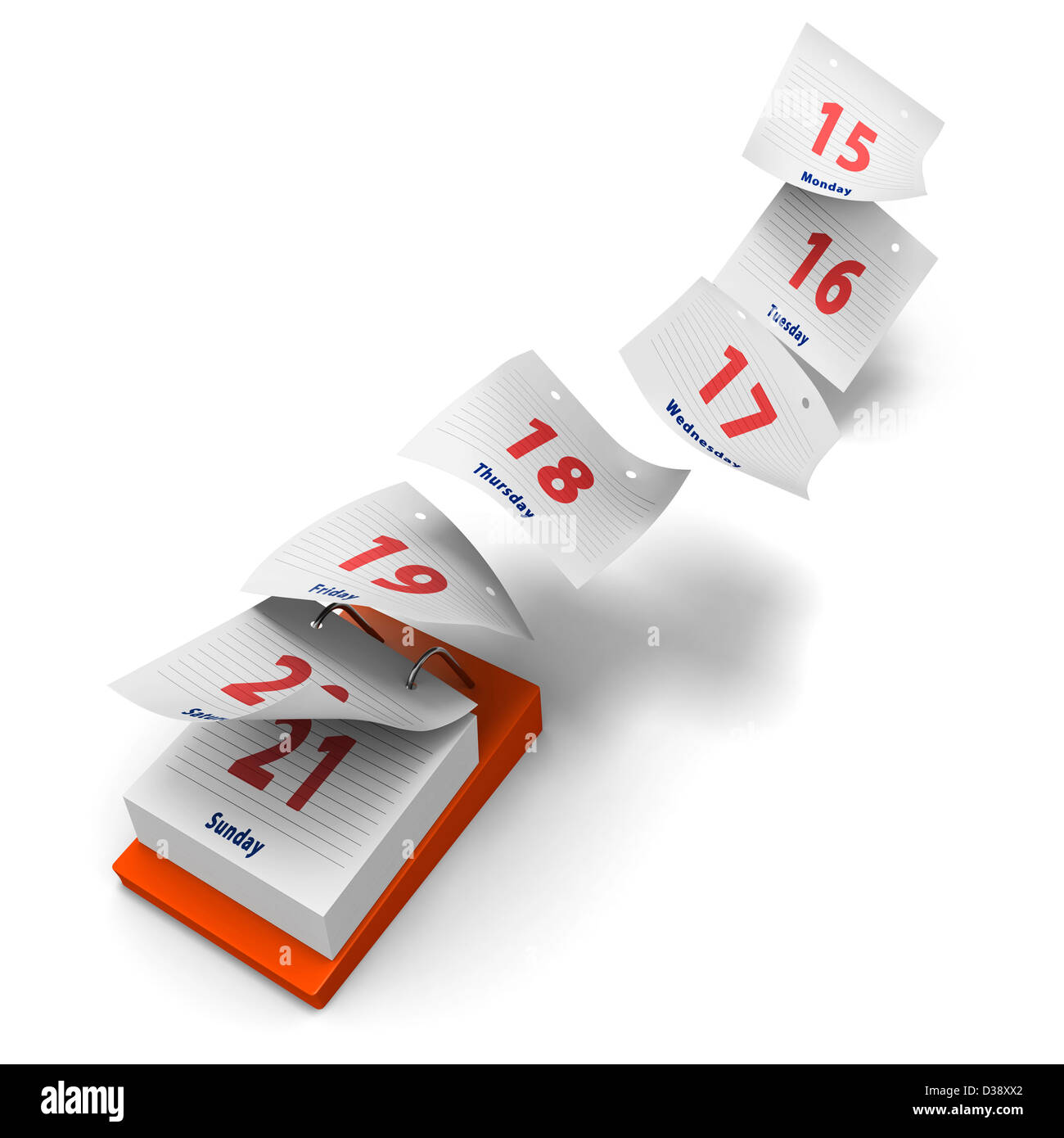 Calendrier de Bureau montrant comment 7 jours s'envolent sur fond blanc ...