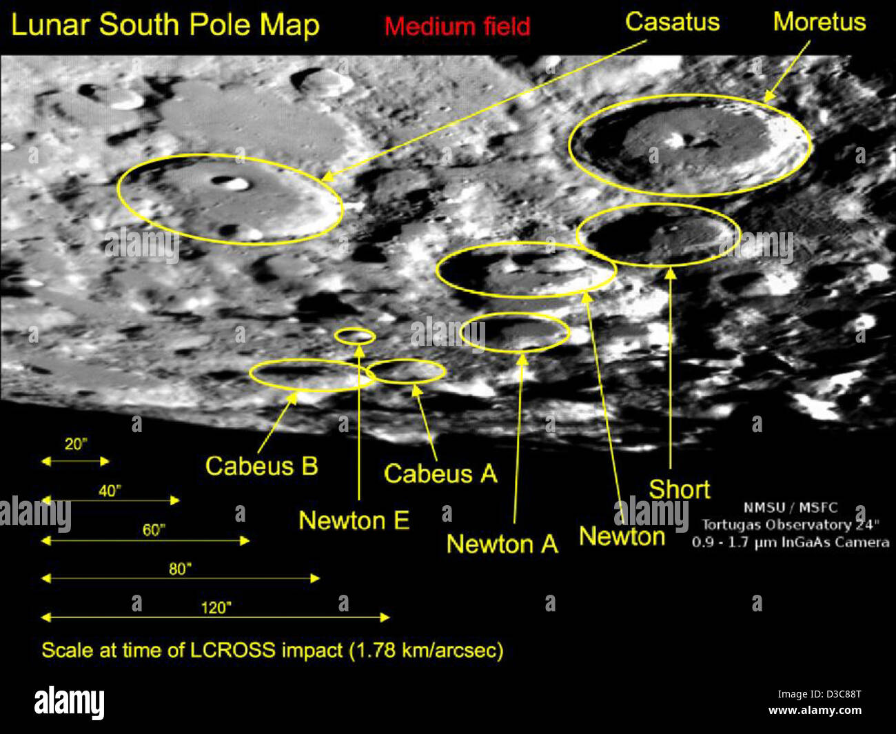 Pôle Sud Carte (la NASA, lune, 10/08/09 Photo Stock - Alamy