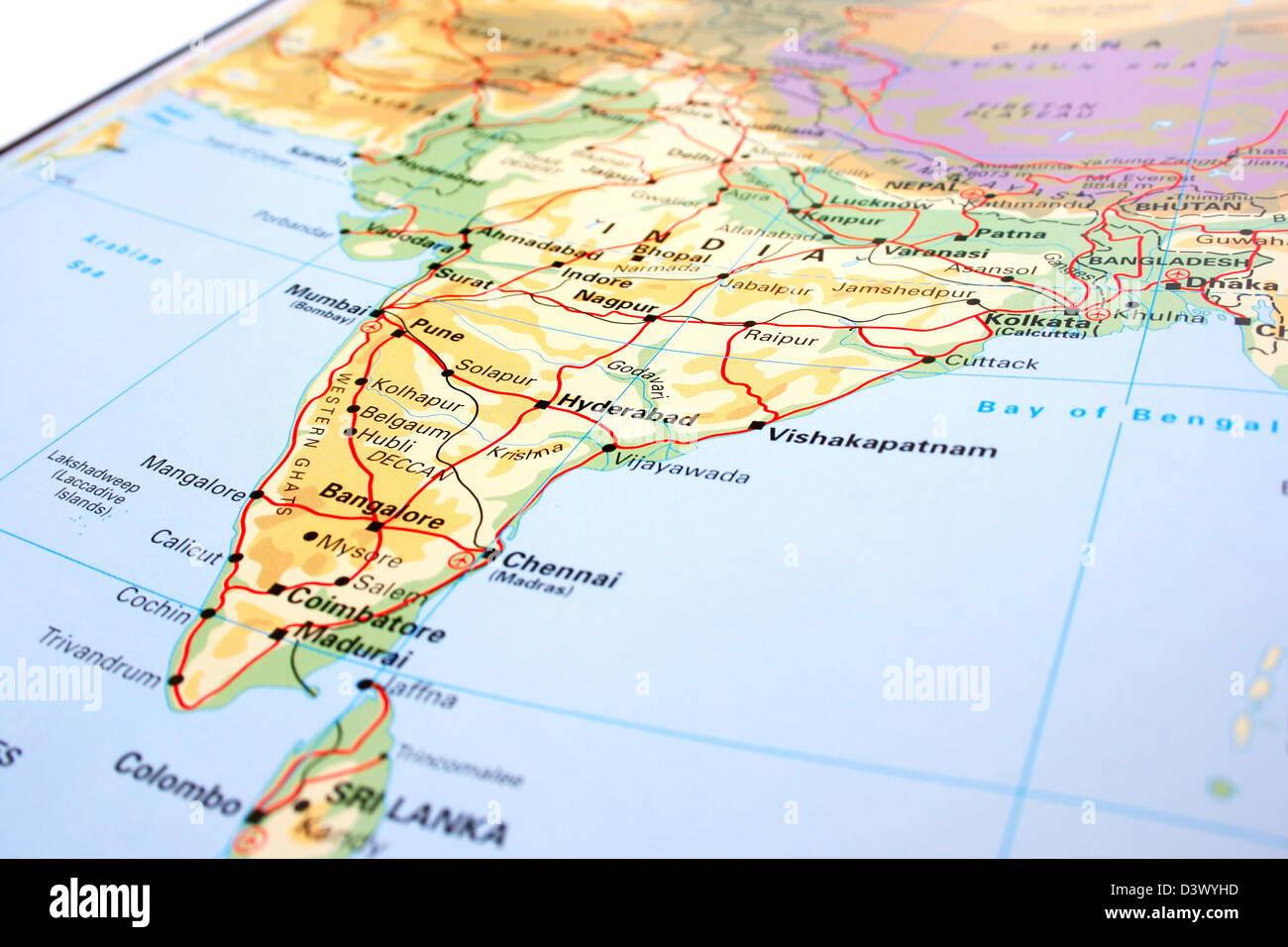 Carte de l'Inde avec des montagnes et des rivières Photo Stock - Alamy