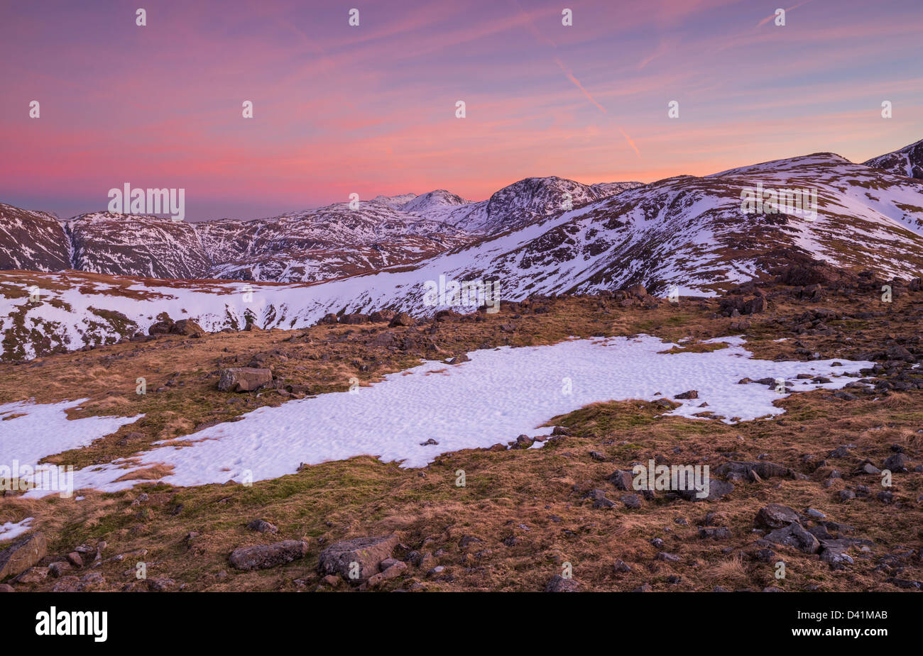 Vue depuis le sommet de Brandreth au coucher du soleil, Cumbria, Parc ...