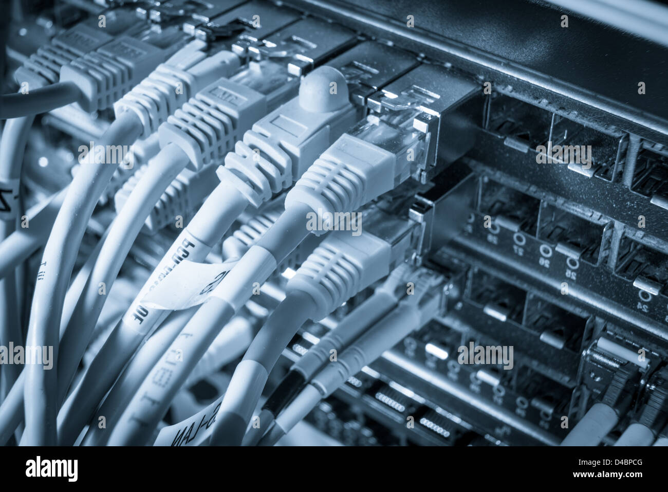 Close-up de concentrateur du réseau et des câbles ethernet Photo Stock ...