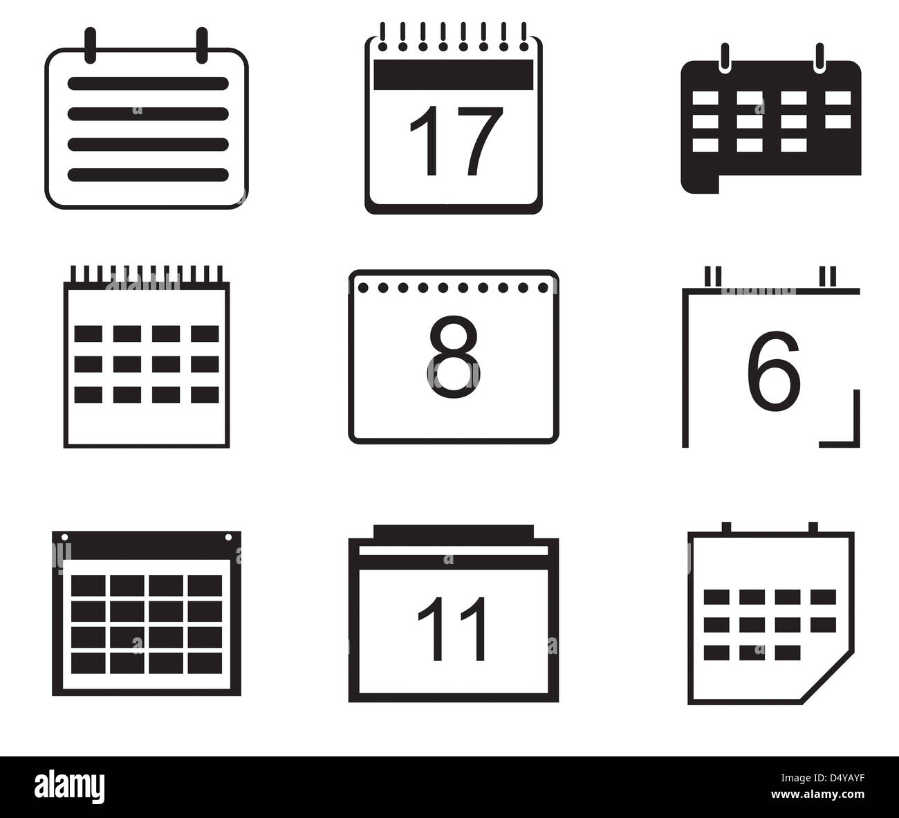 Calendrier vecteur symboles et icônes Photo Stock - Alamy
