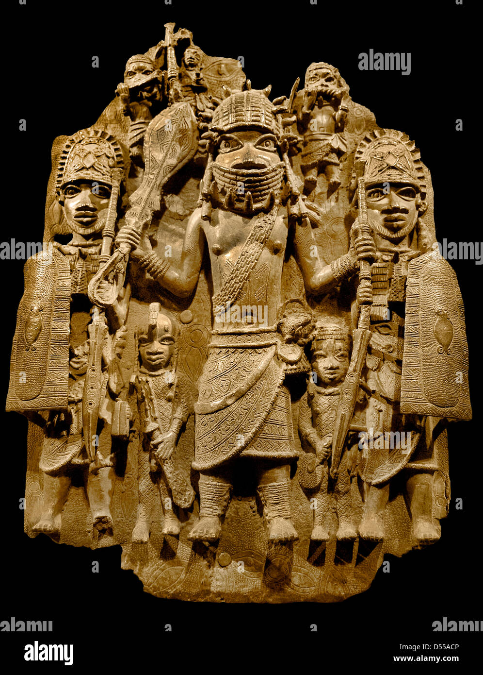 Plaque en laiton, bronze montrant l'Abo du Bénin avec un accompagnateur ...