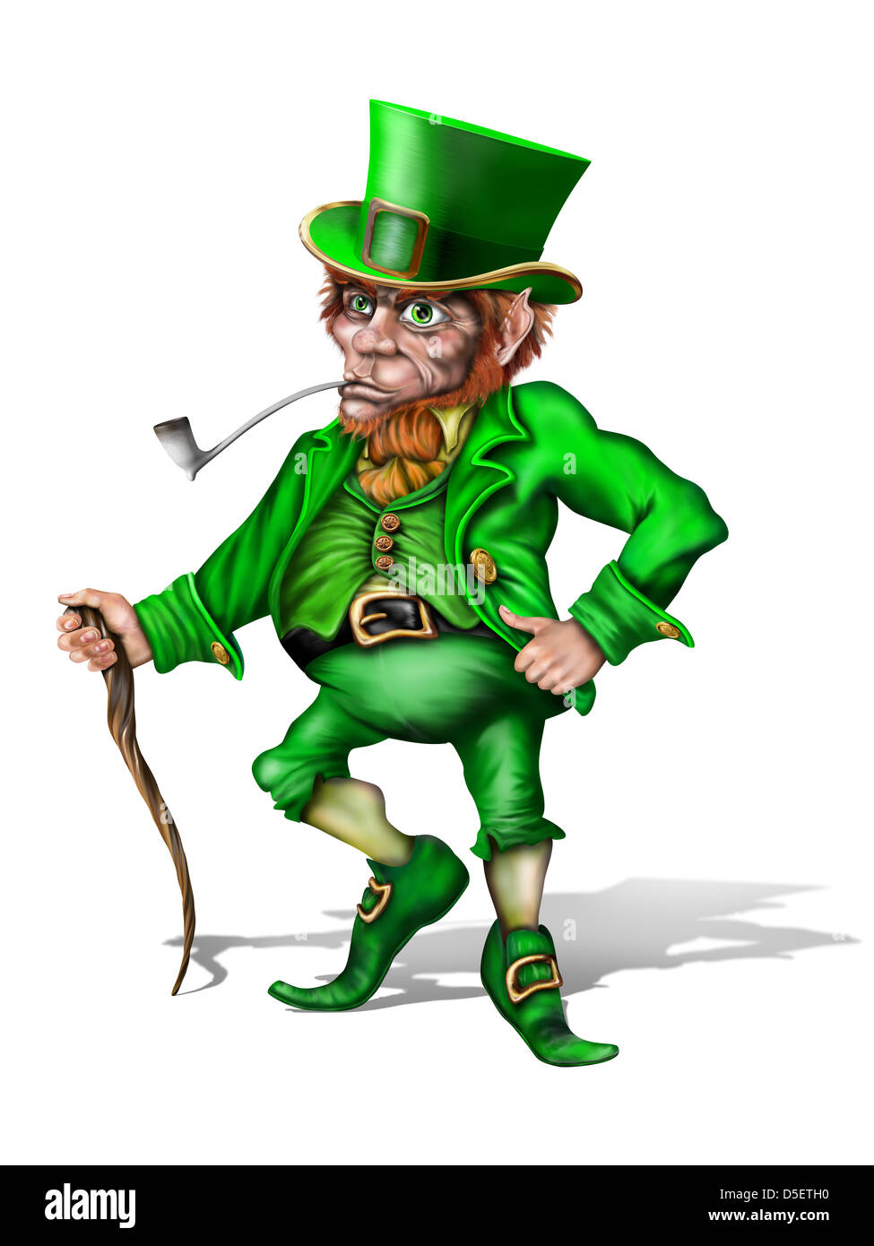 Illustration d'un farfadet irlandais tenant un shillelagh Photo Stock ...