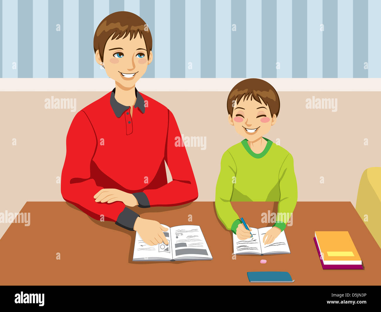 Un Père Aide Son Fils à Faire Ses Devoirs Photo Stock Alamy