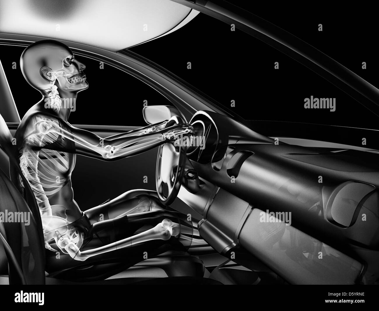 Voiture conduite squelette Banque d'images noir et blanc - Alamy