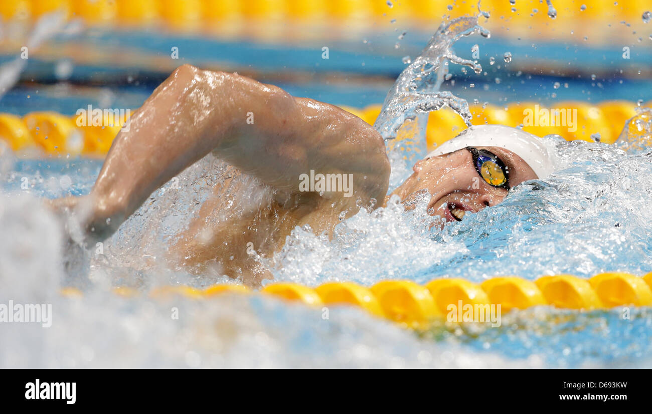 Paul Biedermann d'Allemagne en compétition dans l'épreuve du 400m nage libre chauffe pendant la ...