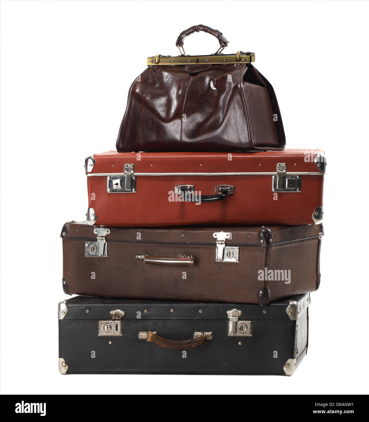 Valise vintage pile Banque d'images détourées - Alamy