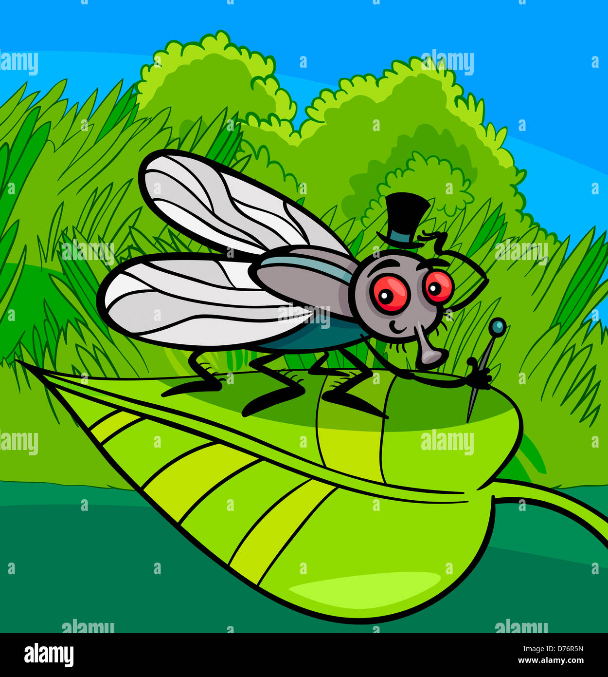 Cartoon Illustration de Funny Fly ou mouche avec Canne et chapeau Photo ...