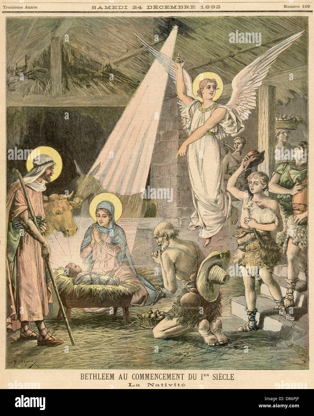 Nativité : un ange amène des bergers à visiter le bébé Jésus Photo ...