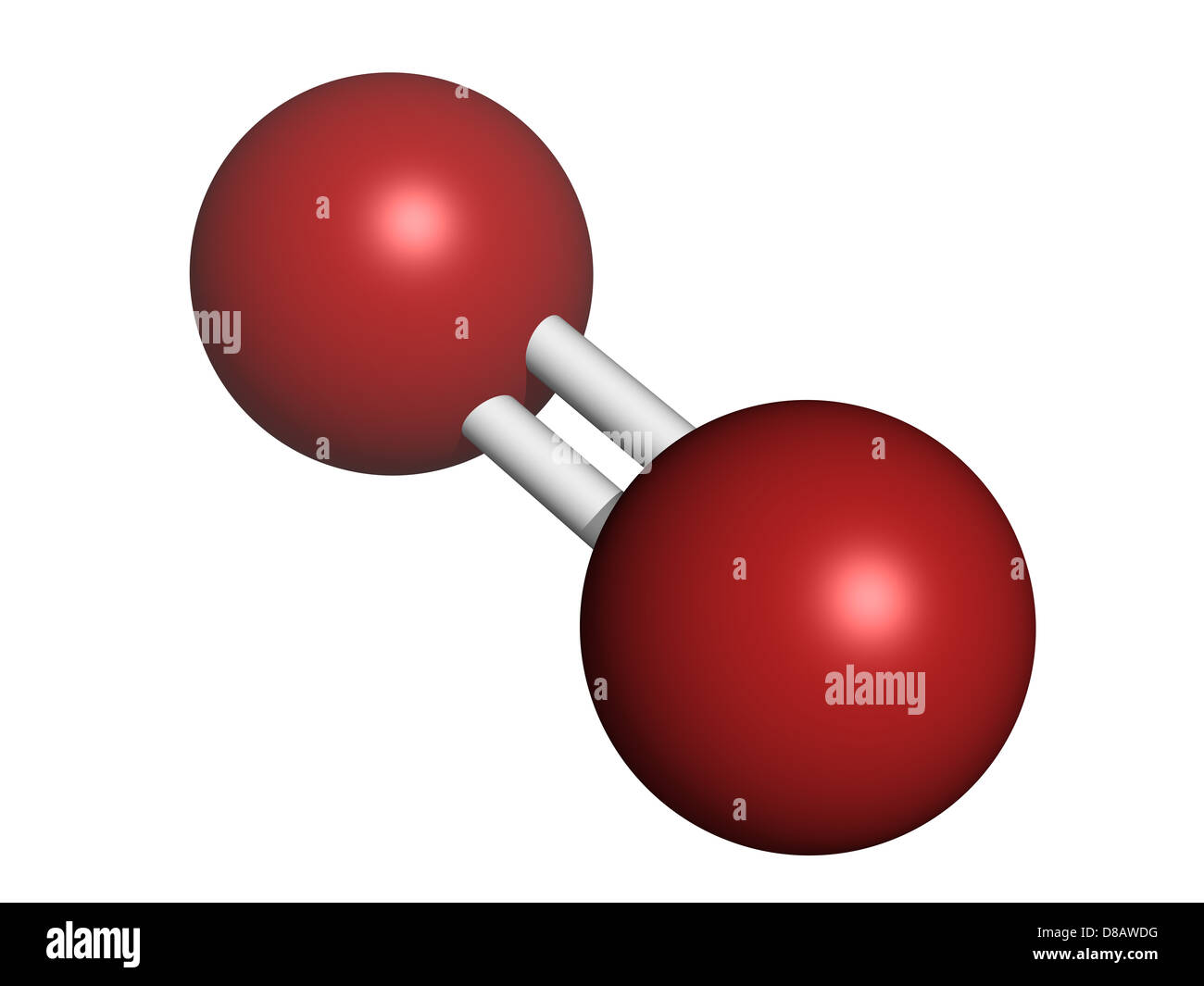Elemental l'oxygène (O2), le modèle moléculaire. Les atomes sont ...