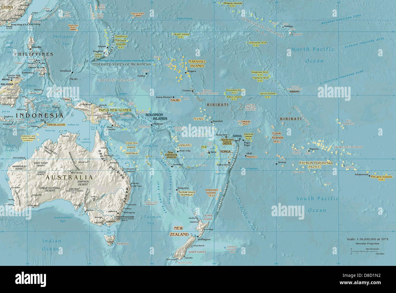 Une carte géopolitique montrant les régions et les pays de l'Océanie, y ...