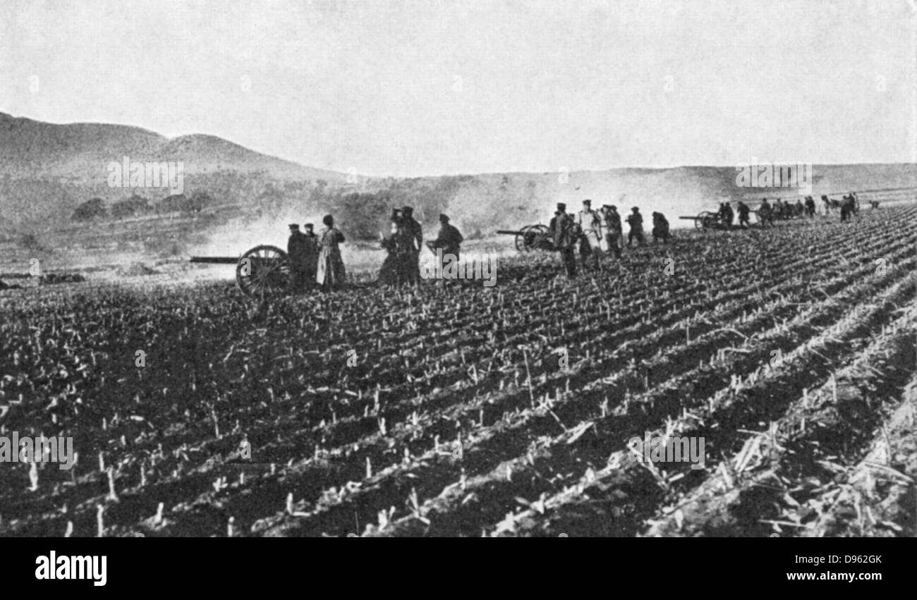 Artillerie de campagne russe dans le champ de mil Banque de ...