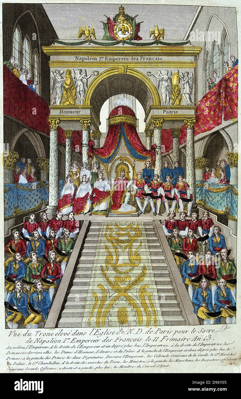 Sacre de Napoléon I, 2 décembre 1804. Napoléon trône dans Notre Dame ...