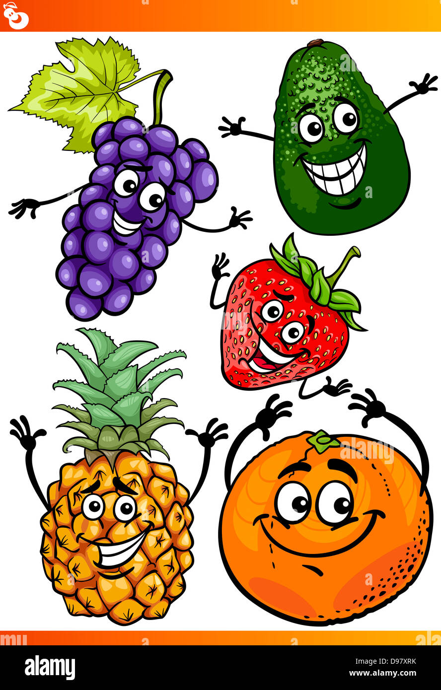 Cartoon Illustration de drôle de bande dessinée Caractères alimentaire ...