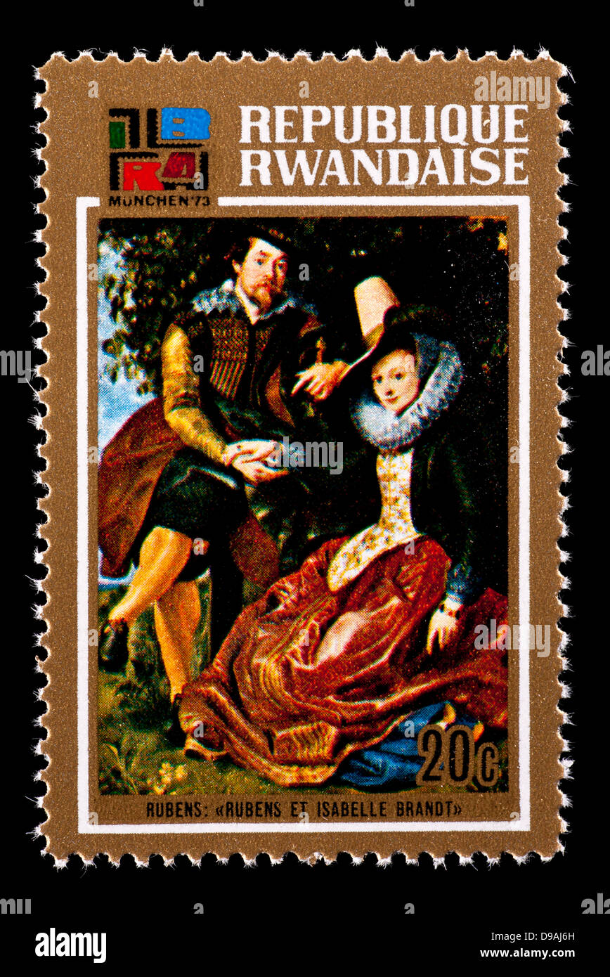 Timbre-poste du Rwanda illustrant la peinture 'Rubens et Isabelle ...