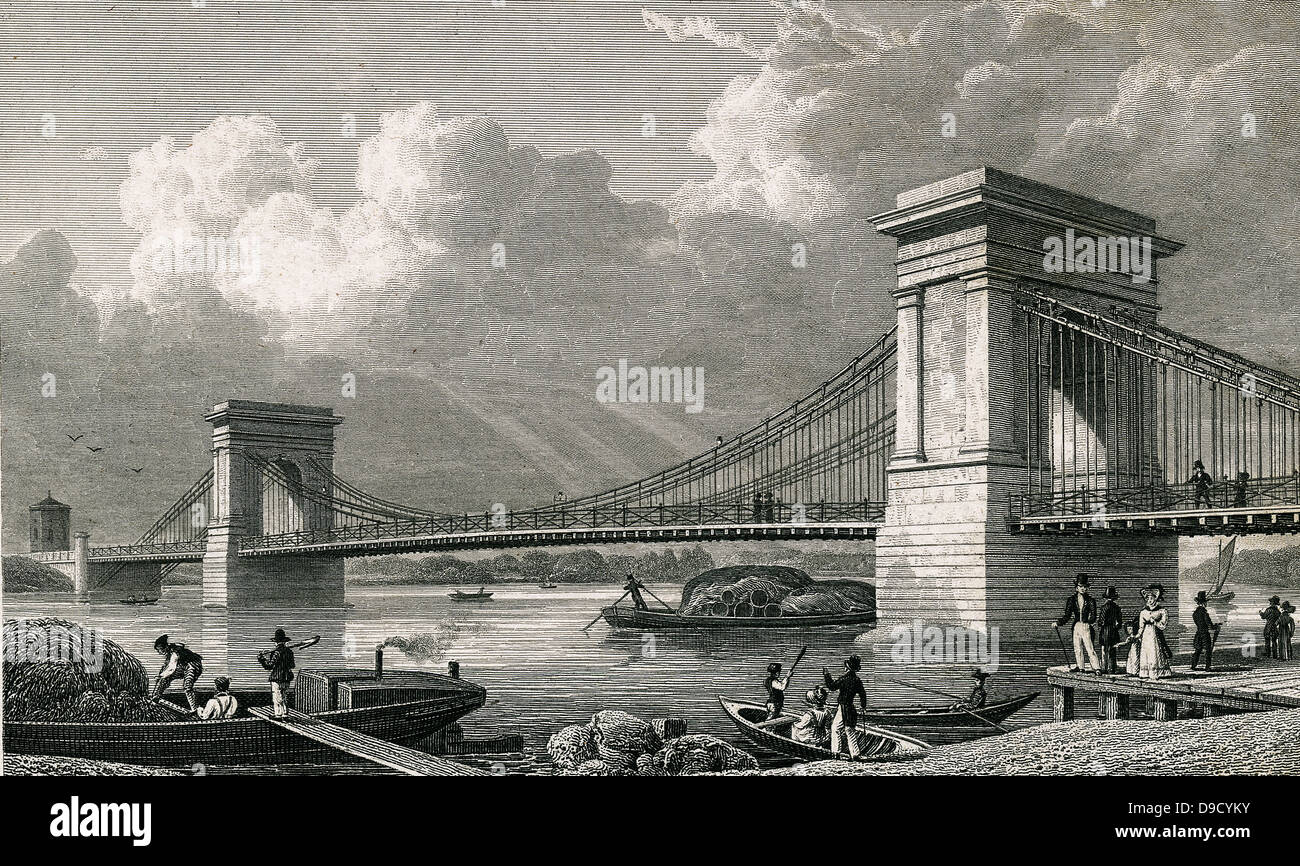 Pont suspendu au-dessus de la Tamise à Hammersmith, Londres. Conçu et ...