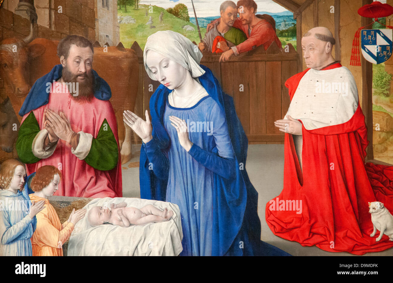 Huile sur bois peinture de la nativité du Cardinal Rolin par le Maitre ...