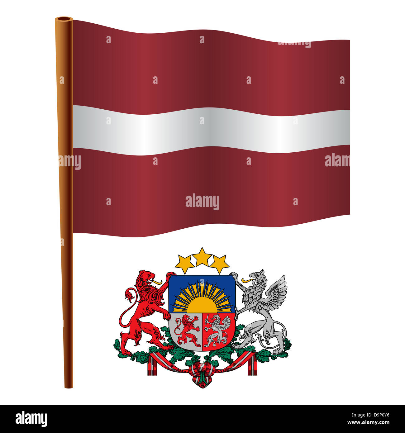 La LETTONIE DRAPEAU et ondulées de bras sur fond blanc, l'art vectoriel ...