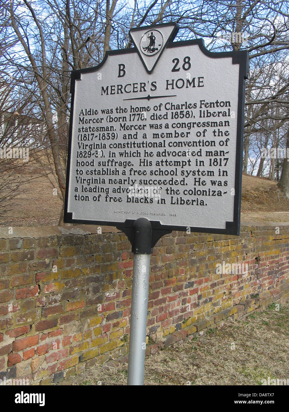 MERCER'S HOME Aldie était la maison de Charles Fenton Mercer (né 1778, décédé 1858), homme d ...