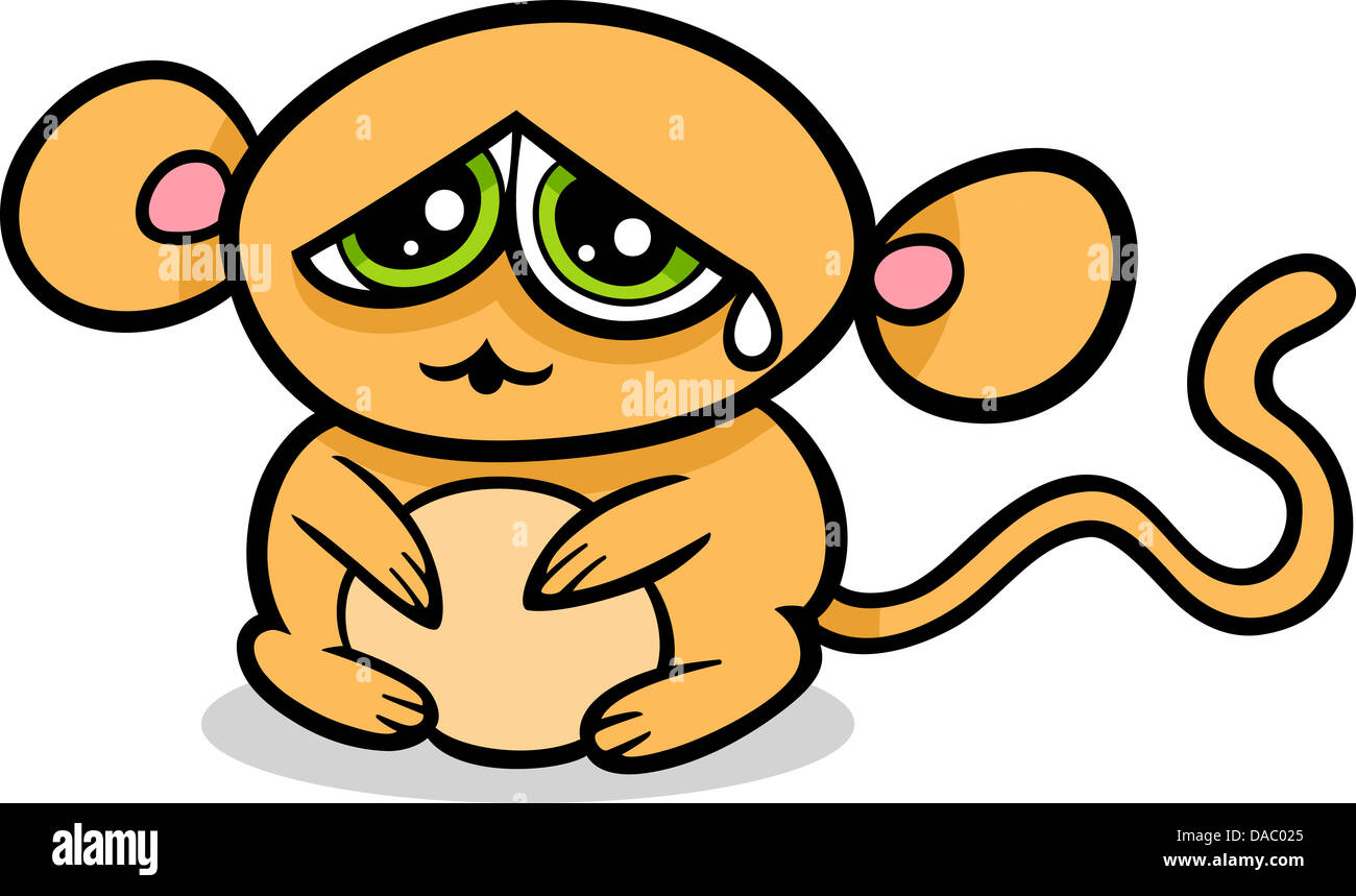 Cartoon Illustration de Style Kawaii Cute Monkey triste Photo Stock - Alamy