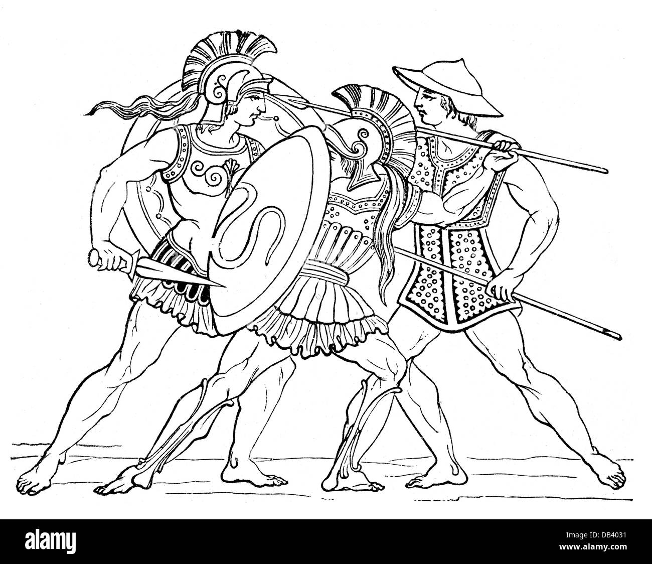 Militaire, monde antique, Grèce, guerriers de combat, gravure de bois ...
