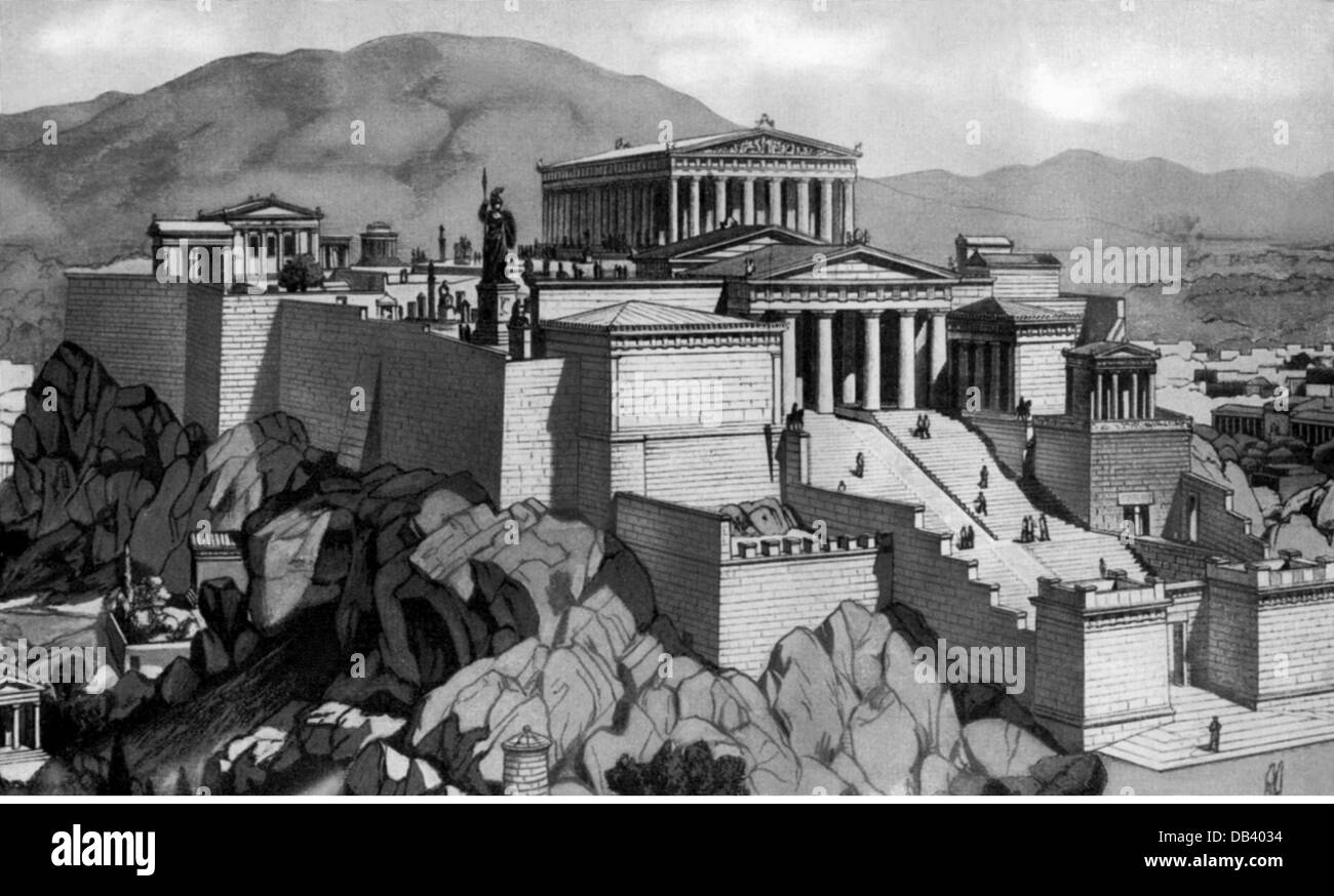Acropole athenes reconstitution Banque d'images noir et blanc - Alamy