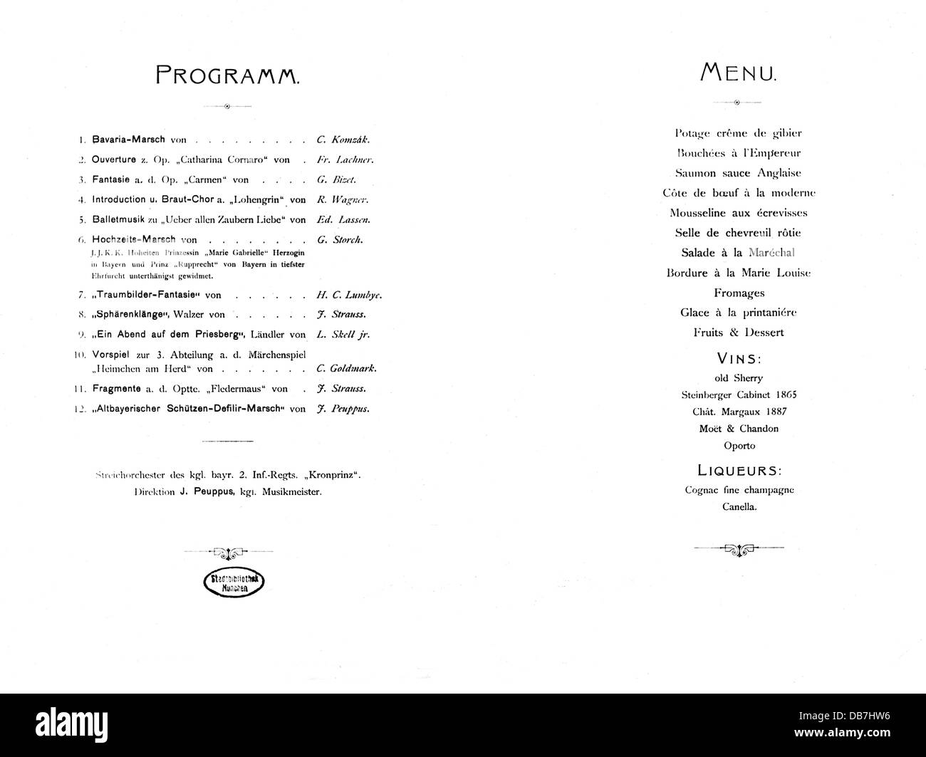 Gastronomie, menu, mariage du prince Rupprecht de Bavière avec la ...