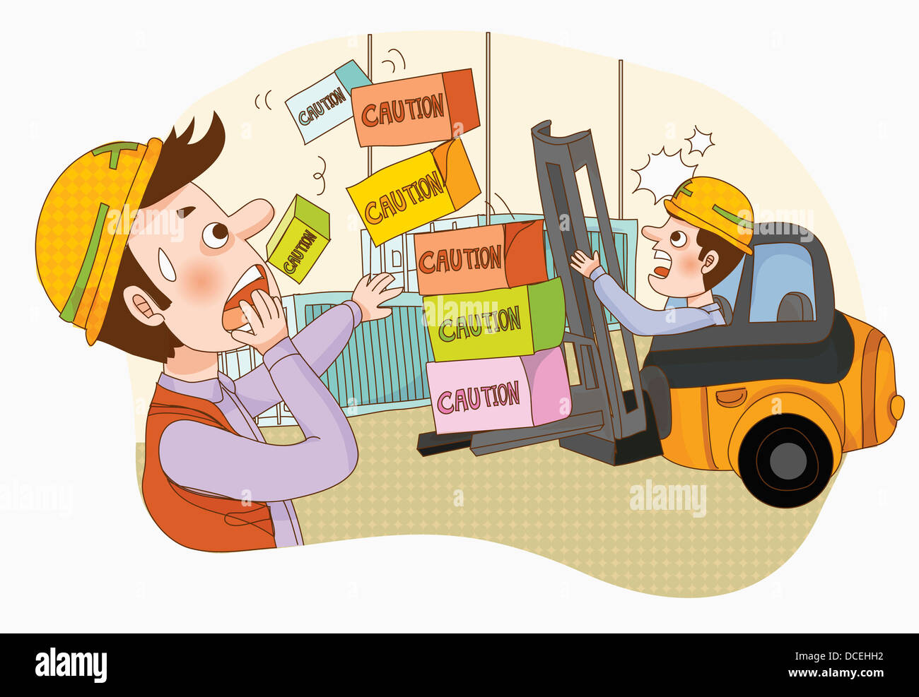Une illustration d'un accident de chariot élévateur Photo Stock - Alamy