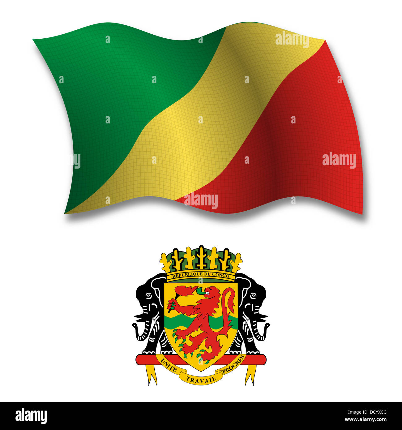 République du Congo shadowed ondulées texturé drapeau et d'armoiries à ...