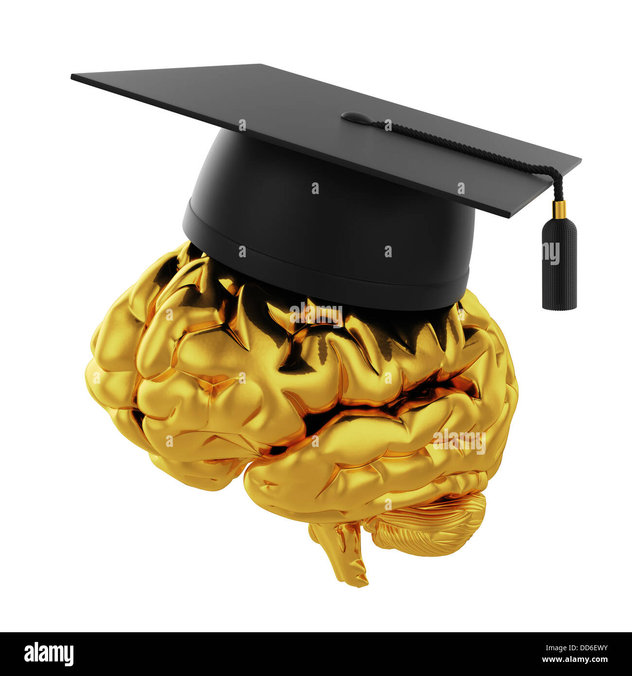 3d illustration de graduation cap avec golden brain. Isolé sur fond ...