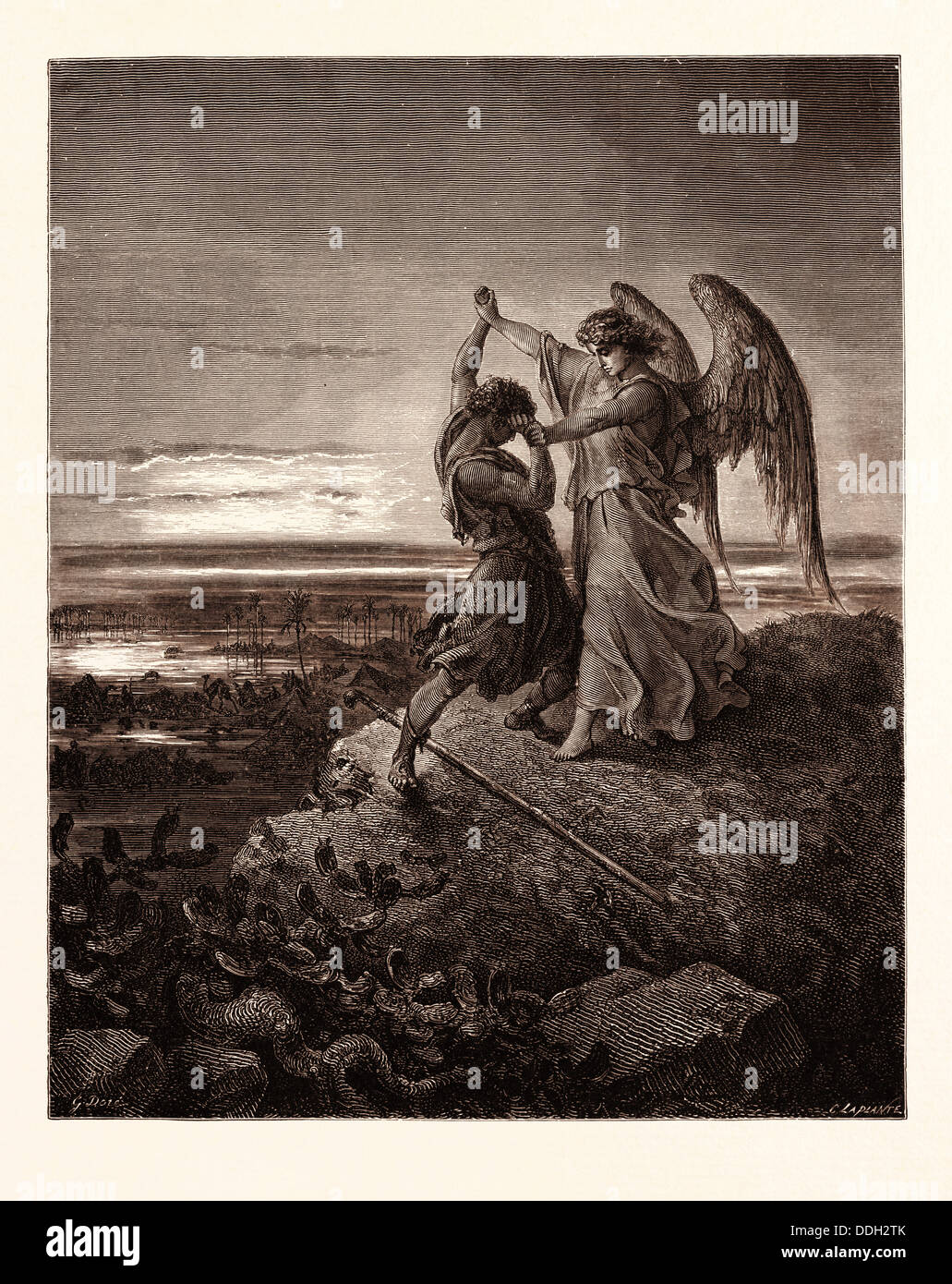 La lutte de Jacob AVEC L'Ange, par Gustave Doré. Gustave Dore, 1832 ...