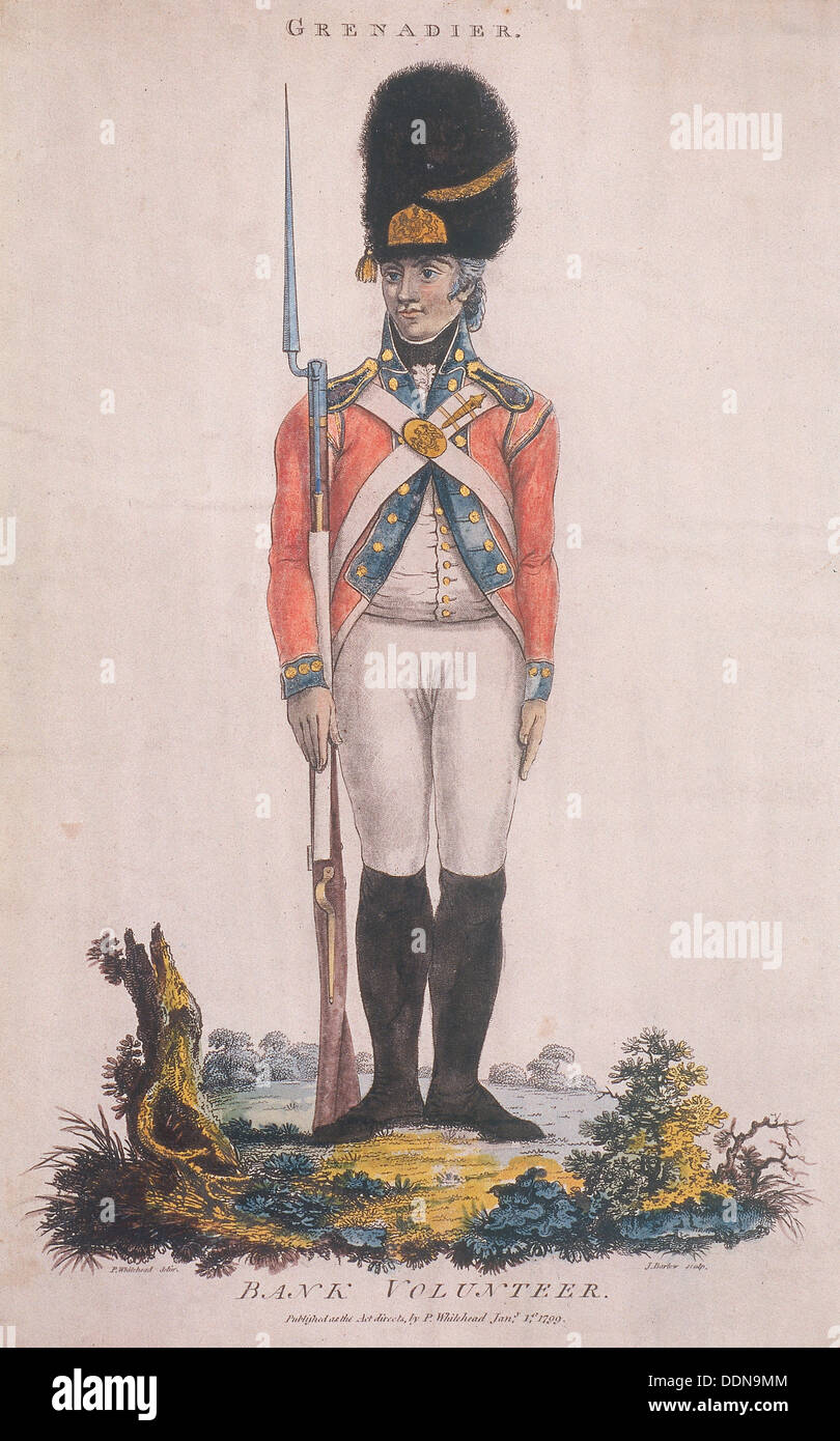 Grenadier à la banque de bénévoles, tenant un fusil avec un joint à ...