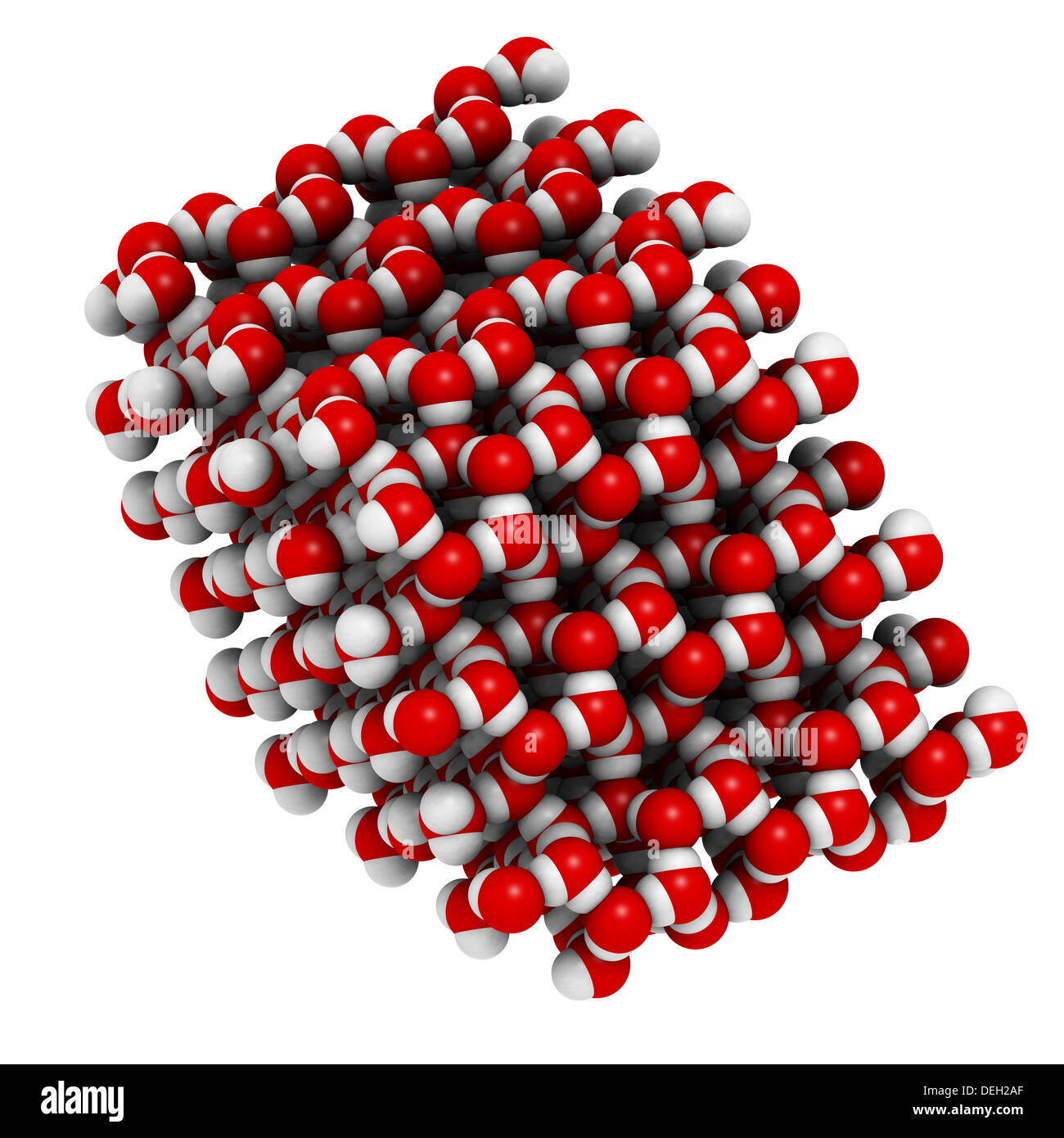 L'eau gelée, la glace (H2O), structure cristalline. Les atomes sont ...
